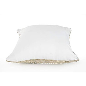 LR Home Neutral Textured Embroidered Throw Pillow Area Rug, 20" x 20", Beige/White