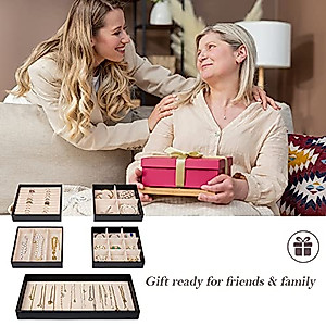 ProCase Jewelry Organizer Jewelry Tray Jewelry Drawer Inserts, Set of 5 Stackable Jewelry Drawer Dividers Container Necklace Display Trays Storage Box for Dresser Earring Rings Bracelet - Black