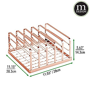 mDesign Metal Divided Stackable Purse Organizer for Closets, Bedrooms, Dressers, Shelves - Closet Shelf Storage Solution for Purses, Clutches, Wallets, Accessories - 5 Sections - Rose Gold