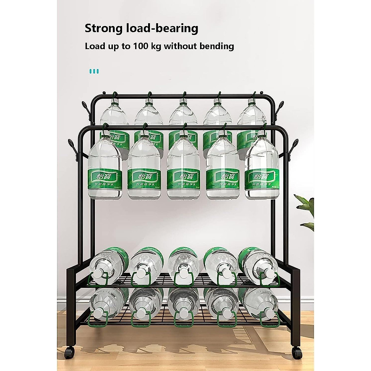 Double Garment Rail with Top Rod and 2-Tier Shelves Heavy Duty Stainless Steel Clothes Rack with Castors for Everyday Home Dormitory Hotel Adds Instant Closet Space (Color : Black, Size : 135CM)