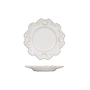 KOWMcp Dinner Plates Vintage Embossed Dessert Plate Ceramic Salad Dish Steak Pasta Dinner Plate Kitchen Tableware Dinnerware Party Household (Color : White, Size : C)