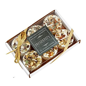 Prosperity Candle by New Moon Beginnings - Crystal Candle - Good Luck, Success, & Abundance Candle - Soy Candle - Bayberry Patchouli Cypress - Set of 6 Tealights