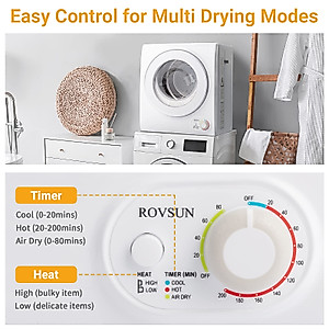 Bonnlo Portable Clothes Dryer, Front Load Electric Dryers Machine, Compact Laundry Dryers with Stainless Steel Tub, for Home, Apartment, Dorm, White (Classic Knob Control)