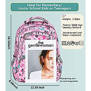 NEW TILAMI Kids Travel School Backpack for Girls,Elementary School Bags for Primary Middle Waterproof Laptop Backpacks for Kids School Bags 16inch 300D High Density Oxford Pink Paris