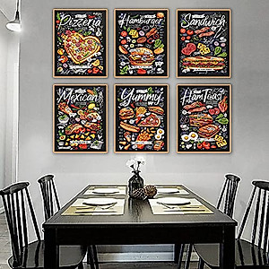 Luodroduo Kitchen Poster Wall Art Print Set of 6 Retro Fast Food Canvas Wall Decor Hamburger Pizza Sandwich Bacon Egg Pictures for Modern Family dining room Restaurant Kitchen (8"x10" UNFRAMED)