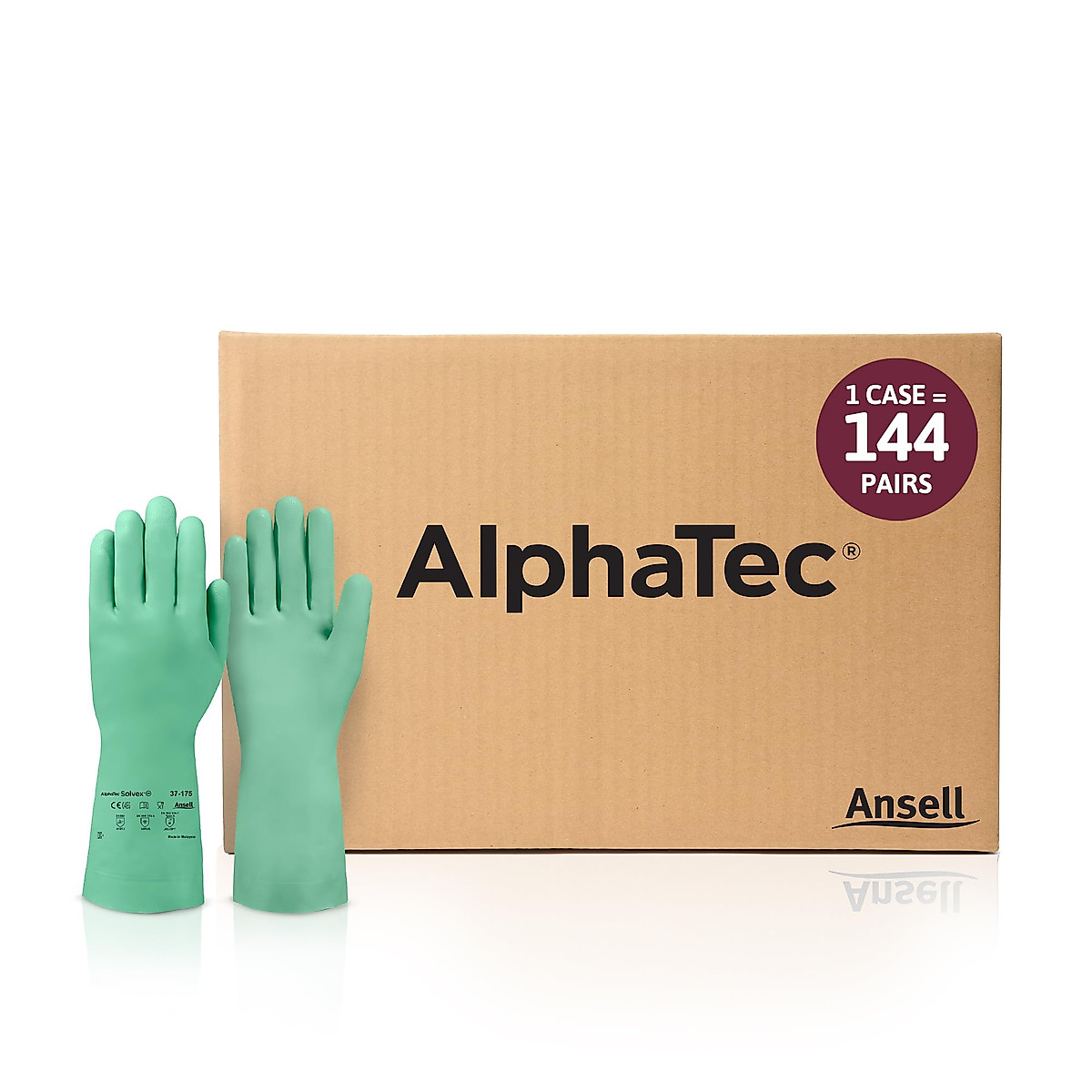 Alphatec Solvex 37-155 Nitrile Industrial Unflocked Chemical-Resistant Gloves for Food, Mechanics, Utilities - Med, Green (144 Pairs)