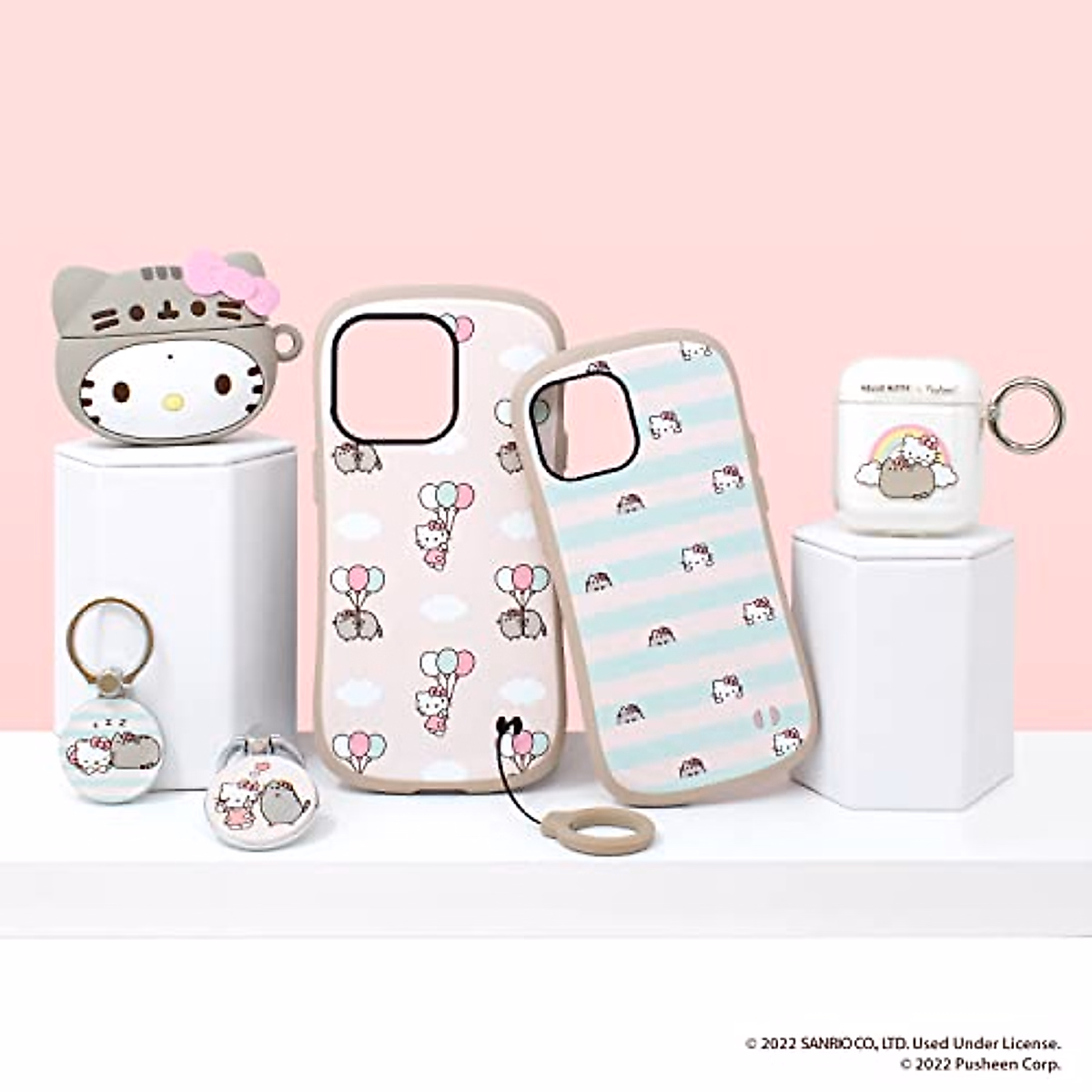 iFace Cute AirPods Pro/Pro 2 Case - Hello Kitty x Pusheen Silicone Character Figure Cover [Keychain Clip Included] [Wireless Charging Compatible]