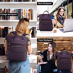 LOVEVOOK College Laptop Backpack, 15.6 Inch Travel Backpack for College, Waterproof Work Backpack Woman for Teacher Nurse Anti-theft Travel Back Pack, Gifts for Women,Dark Purple