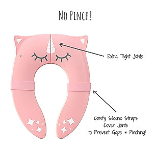 Hippypotamus Travel Potty Seat for Toddler - Pink Unicorn - Folding Potty Training Seat - Portable Toilet Seat Cover for Baby & Kids