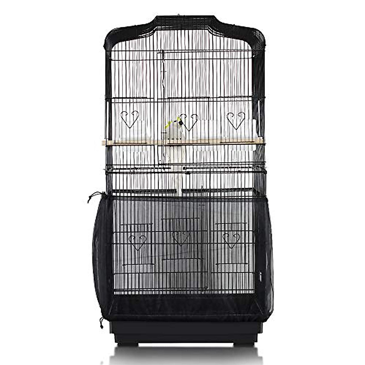 Bird Cage Seed Catcher, Large Airy Gauze Seeds Bird Cage Cover Guard Adjustable Bird Cage Cover Birdcage Seed Feather Catcher Universal Birdcage Parrot Bird Nylon Mesh Net Cover(XL-118x32 in, Black)