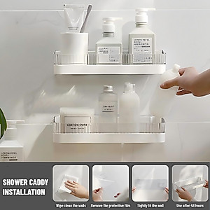 Sylfaen 2-Pack Shower Caddy, No Drilling Double Layer Shower Shelf, Wall Mounted Shower Shelves with Self Adhesive for Bathroom Kitchen