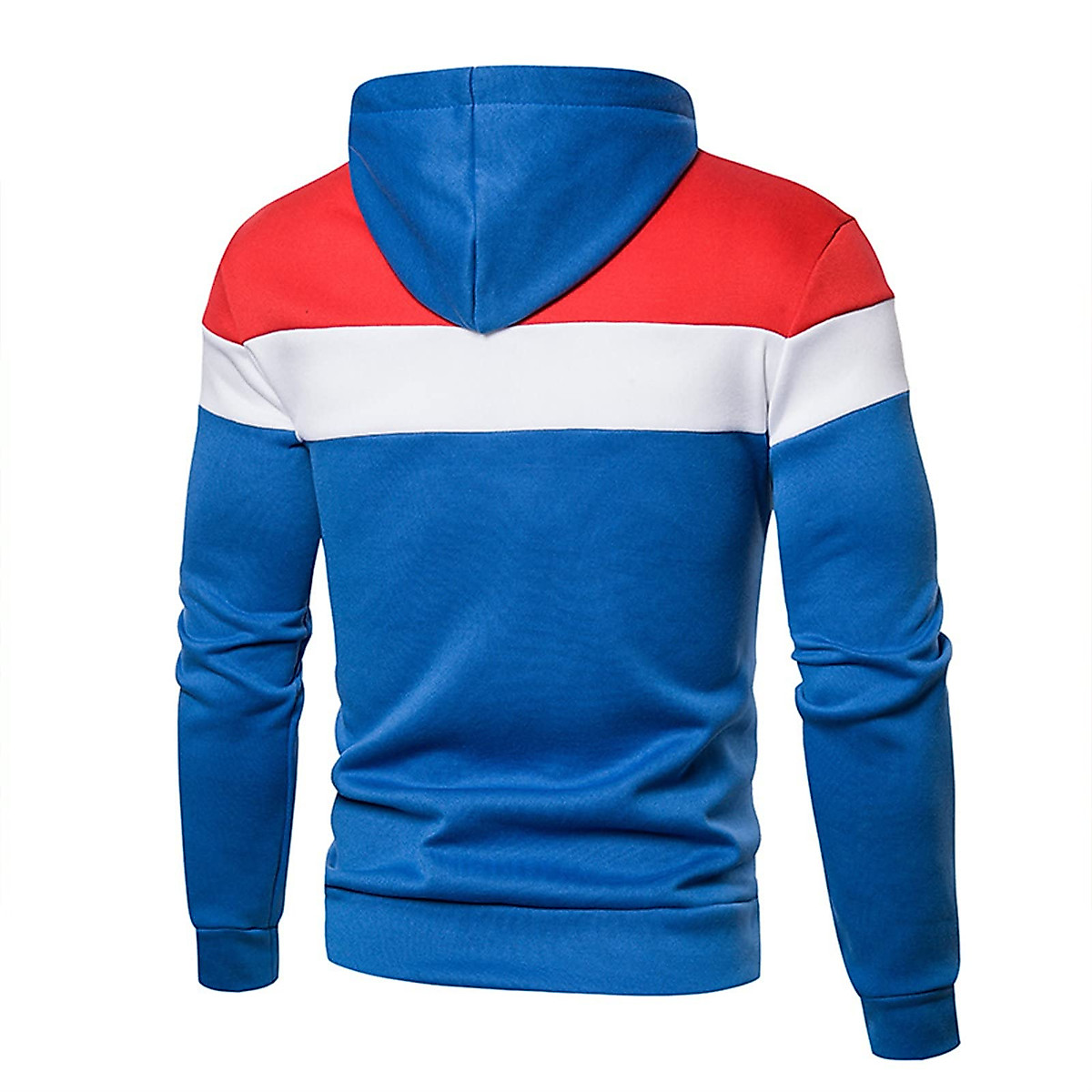 Maiyifu-GJ Men Zip Up Color Block Hoodies Blend Fleece Long Sleeve Sweatshirt with Kanga Pockets Zip Front Slim Hooded Hoodie (Blue,Large)