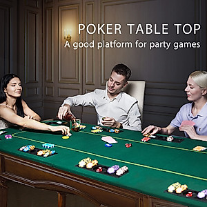 VIVOHOME 79 x 36 Inch Foldable 8-Player Texas Poker Card Table top Layout Portable Anti-Slip Rubber Board Game Mat with Cup Holders and Carrying Bag Green