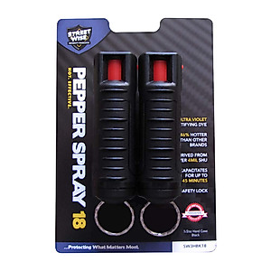 Streetwise 18 Pepper Spray - (Pack of 2) - 1/2 oz Black Molded Keychain - 46% Stronger Than Competing Brands