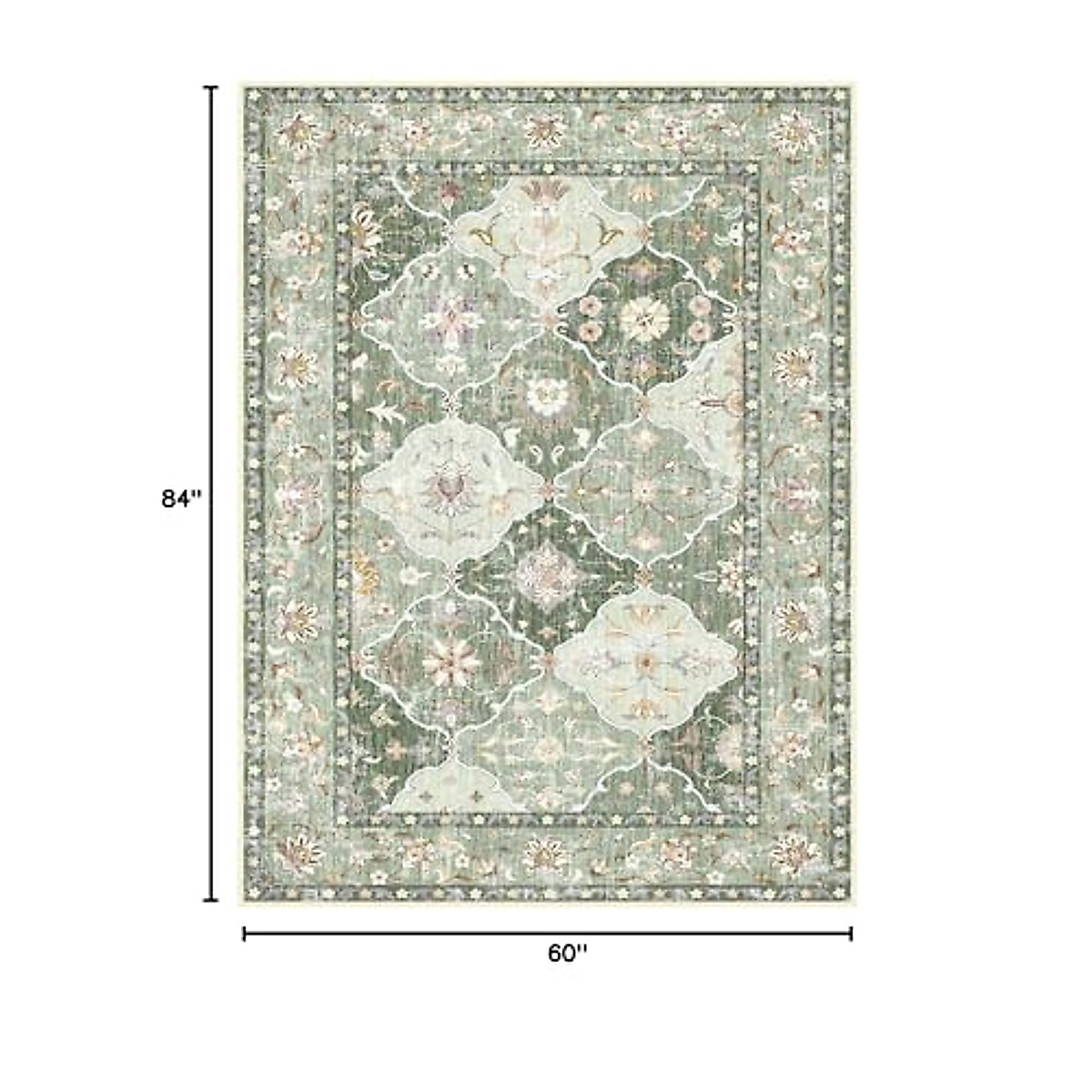 Boho Vintage Area Rugs 5×7 Washable Non-Slip Traditional Green Carpet for Living Room Bedroom Dining Room Farmhouse