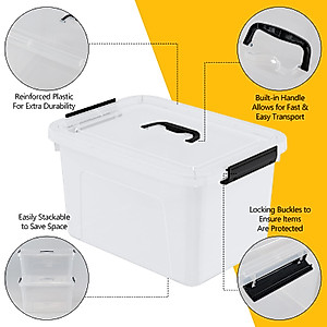 Parlynies 4-Pack 10 L Plastic Latching Box with Handle, Clear Storage Containers Box for Organizing