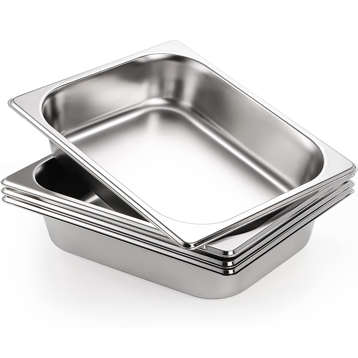 TOPZEA 4 Pack Hotel Pans Half Size, 2.5" Deep 1/2 Size Stainless Steel Steam Table Pan Buffet Catering Food Pan, Warmer Breading Tray Batter Pans for Hotel, Party Catering Supplies
