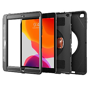 New Trent iPad 9th Generation Case, iPad 8th Generation Case, iPad 7th Generation Case with Pencil Holder, Rugged Kickstand with Rotational Hand Strap & Screen Protector