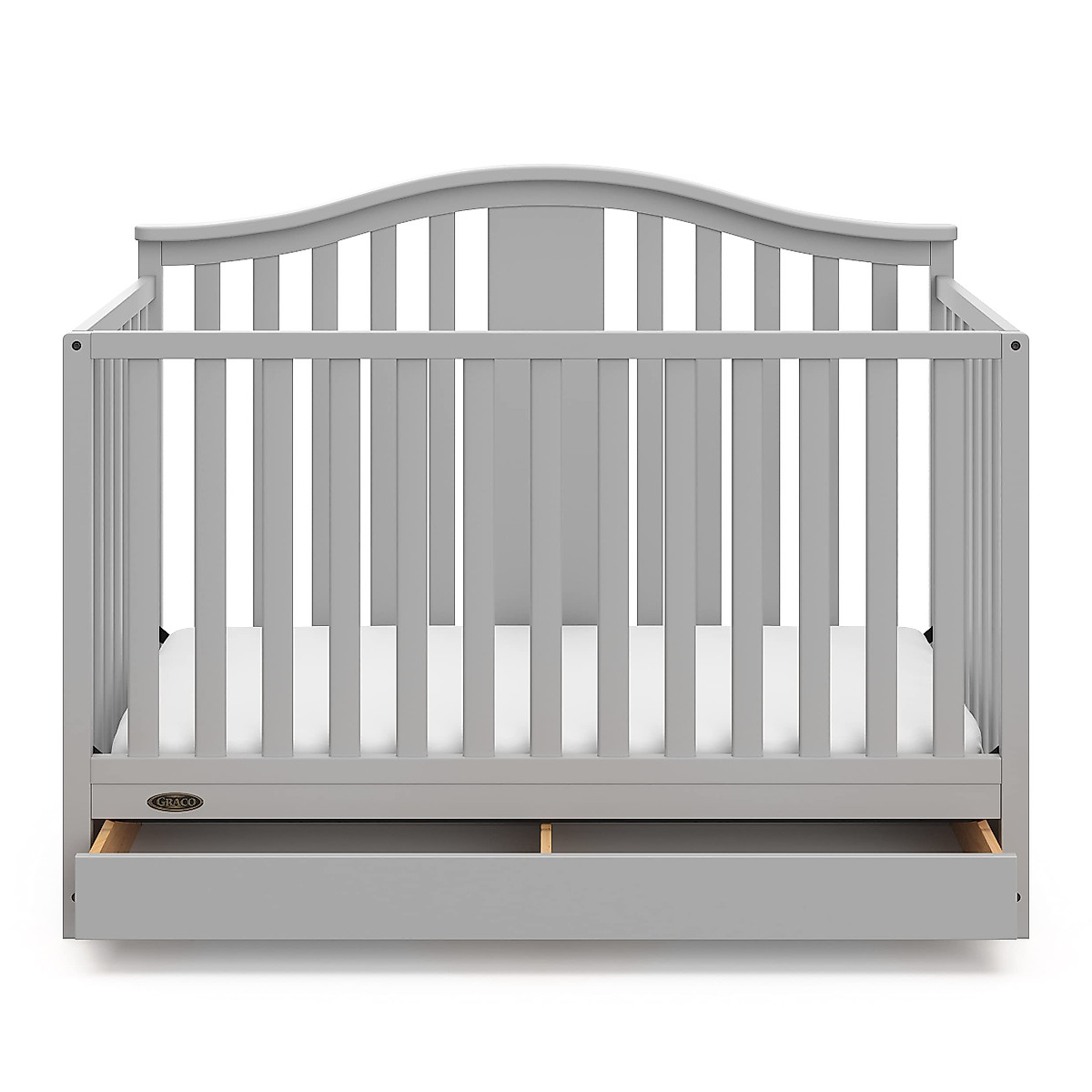 Graco Solano 4-in-1 Convertible Crib with Drawer (Pebble Gray) – GREENGUARD Gold Certified, Crib with Drawer Combo, Includes Full-Size Nursery Storage Drawer, Converts to Toddler Bed and Full-Size Bed