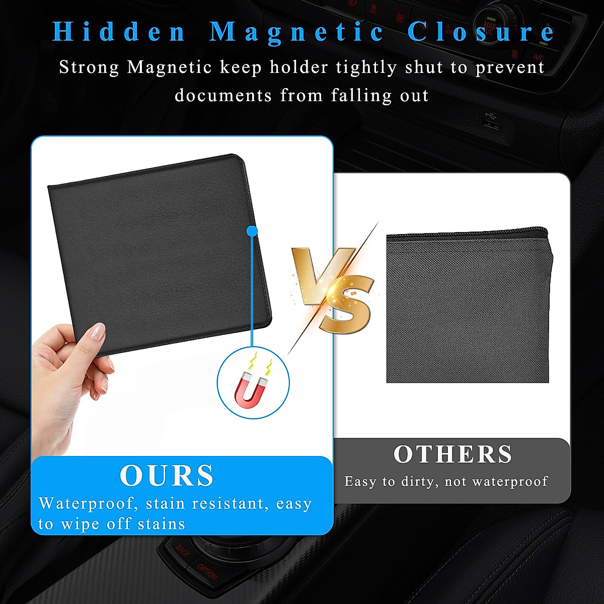 Kewucn 2 Pack Car Registration Insurance Holder, 10.55''×4.8'' Essential Auto Card Glove Box Organizer, Vehicle Interior Accessories Perfect for Most Car, Truck, SUV(Black)