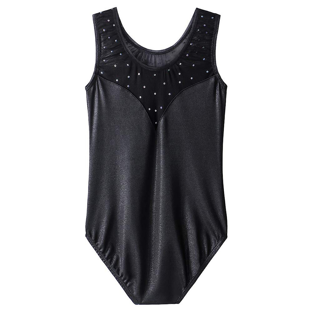 BAOHULU Gymnastics Leotards for Toddler Girls Kids Sparkle Sequins Mesh Top Dancewear B198_SequinBlack_8A