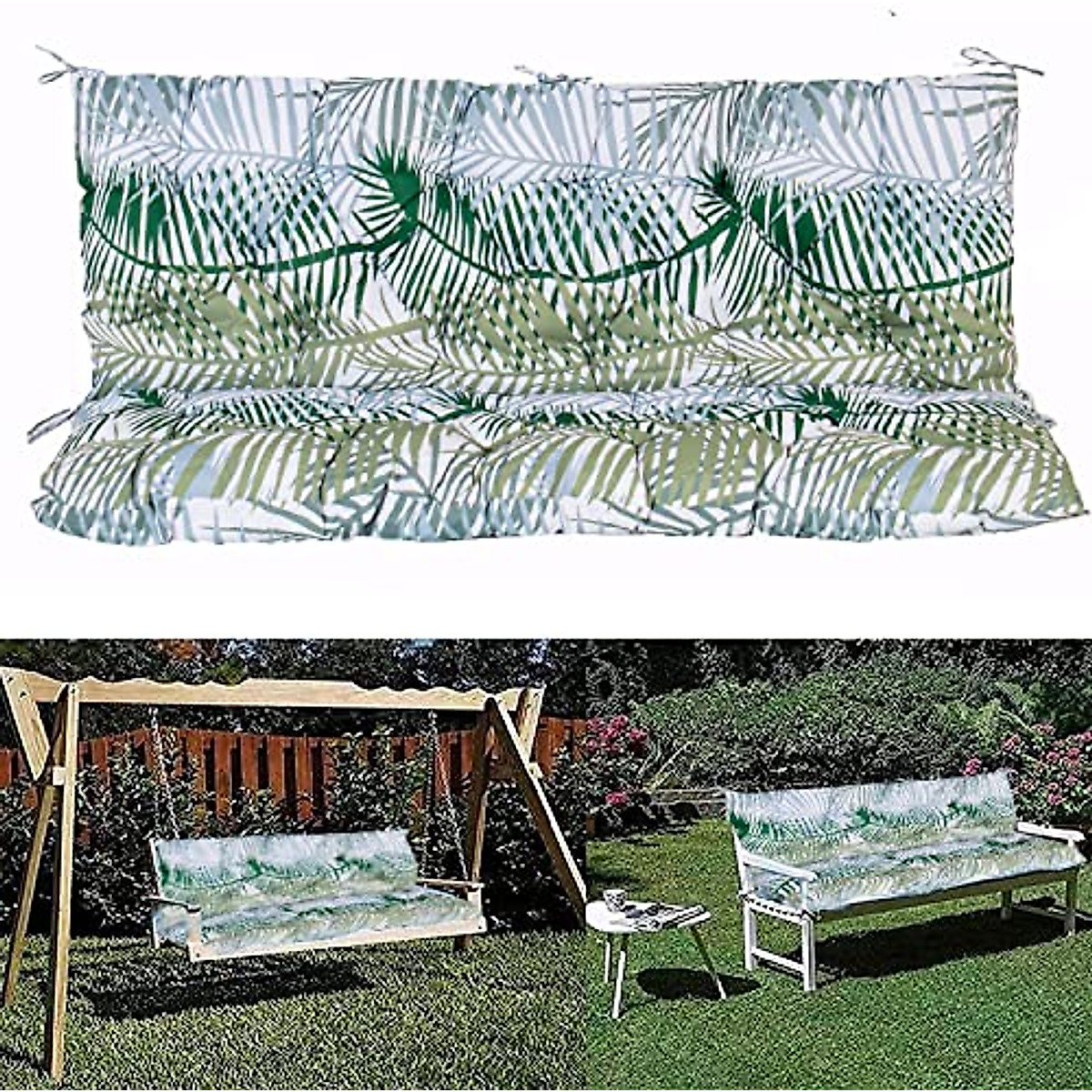 RUFXIEZW Outdoor Swing Seat Cushions with Backrest, 2-3 Seater Washable Seat Cushion Bench Cushions Waterproof Non-Slip Garden Recliner Cushionspatio Sofa Pad (Flower Color 2 59.06in*39.37in)
