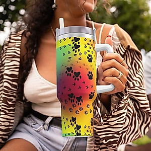 HULIBIN Paw Prints Pattern Print Double Deck Stainless Steel Travel Coffee Cup With Lid 40 Oz Ice Bully Cup