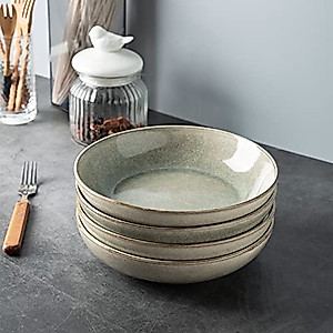 AmorArc 8.5'' Large Pasta Bowls, 36oz Stoneware Pasta Serving Bowls Set of 4 for Kitchen, Wide Bowls for Pasta,Salad,Oatmeal, Microwave Safe, Reactive Glaze