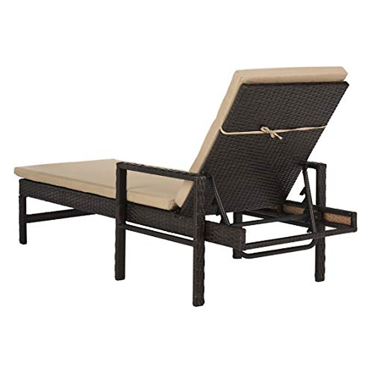 Safavieh PAT9000A Outdoor Collection Alma Brown and Beige Rattan Sun Lounger Lounge Chair