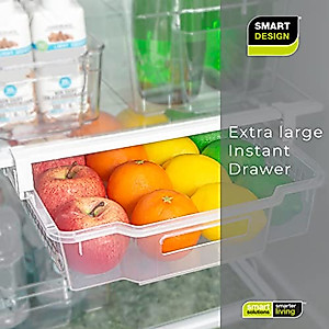 Smart Design Adjustable Pull Out Refrigerator Drawer - Extra Large, Set of 2 - BPA Free - Holds 20 lbs - Extendable Sliding Fridge Bin, Freezer, Pantry Food Holder Storage Organizer - Kitchen - Clear