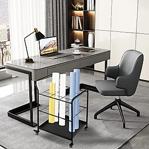 mopam Blueprint Roll File Holder 12 Slots Metal Blueprint Storage Rack Cart with Wheels Vertical Architectural Plan Storage Organizer Files Sorter Poster Map Holder Station