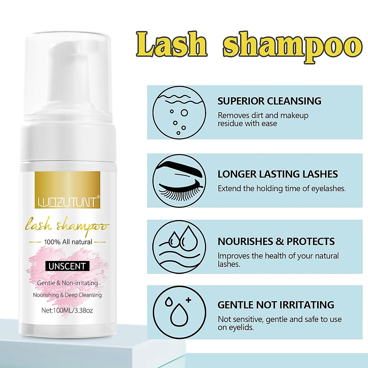 3.38 OZ Eyelash Extension Cleanser Lash Mousse Lash Shampoo for Lash Extensions, USB Mini Fan Rechargeable Electric Handheld Air Conditioning Lash Shampoo Kit Lash Brushes Cleanser Brush Wash Bottle