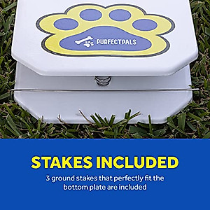 PurfectPals Dog Water Fountain, Step On Paw Activated Dispenser for Dogs, Upgraded Sprinkler, Easy to Use and Sturdy Fresh Drinking, White, Blue, Yellow