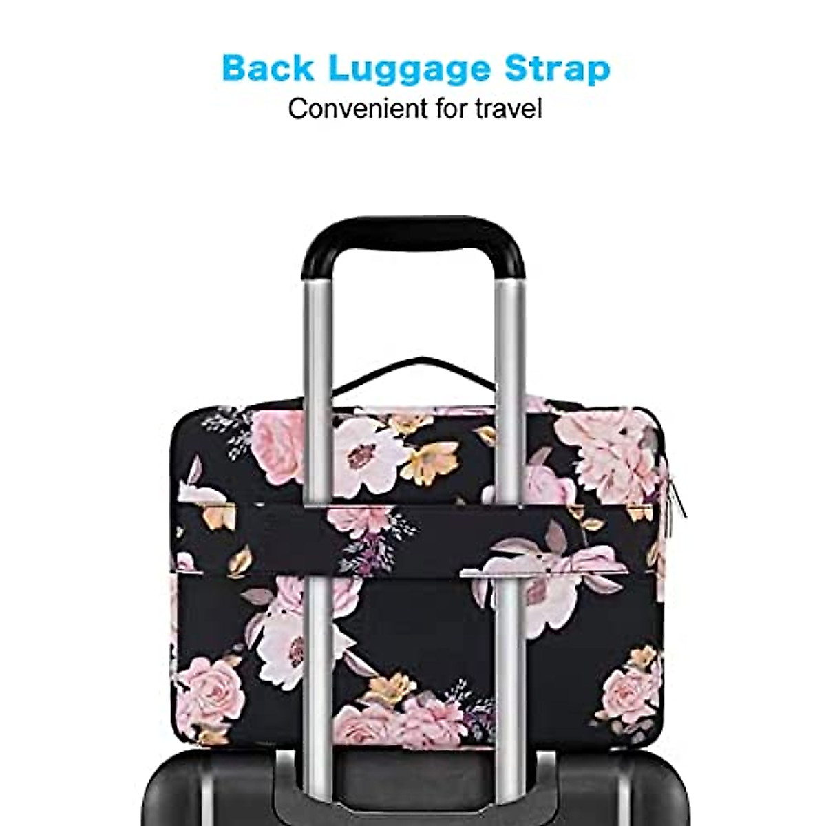 MOSISO 360 Protective Laptop Sleeve Compatible with MacBook Air 15 inch M2 A2941 2023/Pro 16 2023-2019 M2 A2780 M1 A2485 A2141/Pro Retina 15 A1398, 15-15.6 inch Notebook, Peony Bag with Belt, Black