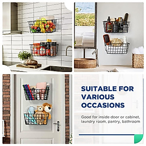 Ptinyiv 2 Pack Hanging Wall Basket Wire Storage Baskets, Adhesive Basket for Cabinet Door Organizer No Drilling, Hanging Fruit Baskets for Kitchen, Pantry Organization, Bathroom, Black