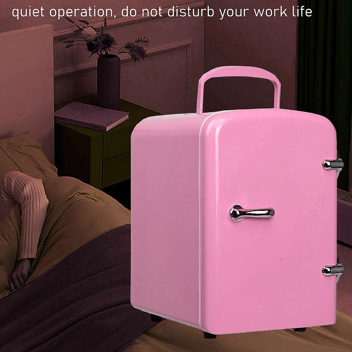 Asixxsix Mini Fridge, 4L Portable Cooler and Warmer Personal Makeup Refrigerator with DC12V Car Plug for Food Skincare Cosmetic Beverage, Beauty Fridge for Bedroom, Office, Car, Dorm (Pink US Plug)