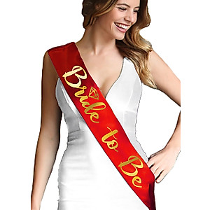 Red Bride Sash - Metallic Gold Luxury Bride To Be with Diamond Bridal Sash - Bachelorette Party Decorations Red Sash(B2BDiam Gld) RED