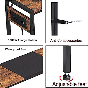 IRCPEN Console Table with Outlet & 2 USB Ports, 42" Wood Entryway Table with Shelves Storge, Farmhouse Sofa Behind Couch Table with Charging Station for Living Room, Hallway, Foyer, Corridor