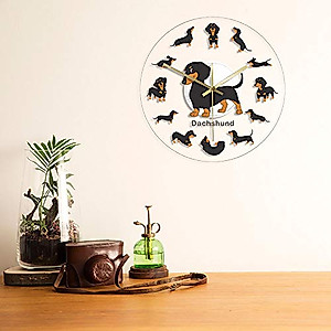 Wall Clock Cartoon Dachshund Printed Wall Clock Wiener Dog Animal Dog Pet Decorative Wall Clock for Children Silent Exercise Dog Vet Gift