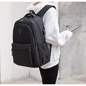 KOWVOWZ USB Charging Port Aesthetic Laptop Backpack Travel Student Bookbag Water Resistant (Black)