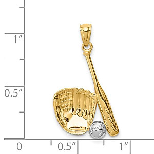 IceCarats 14K Yellow Gold White Baseball Glove Bat Ball Necklace Softball Charm Sports Pendant Only
