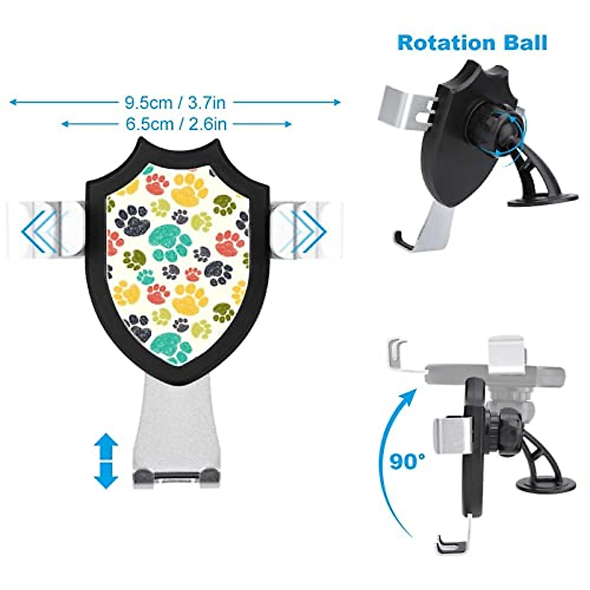 Colorful Doodle Paw Print Car Phone Holder Long Arm Suction Cup Phone Stand Universal Car Mount for Smartphones