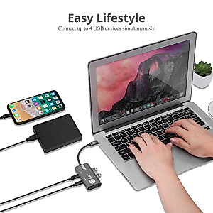 SIIG USB C Hub, 2X USB-C, 2X USB 3.1 with 10Gbps Data Transfer, Plug-n-Play for MacBook, PC, Laptop, Windows/MacOS (JU-H40G11-S1)