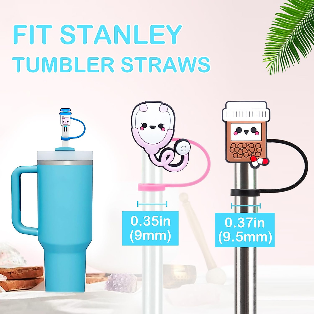 Nursing Straw Covers Cap 12 Pcs for Stanley Cup 30&40 Oz, Tumbler, Water Bottle Silicone Straw Topper Fits 10mm Reusable Straws, Cute Straw Tips Cover