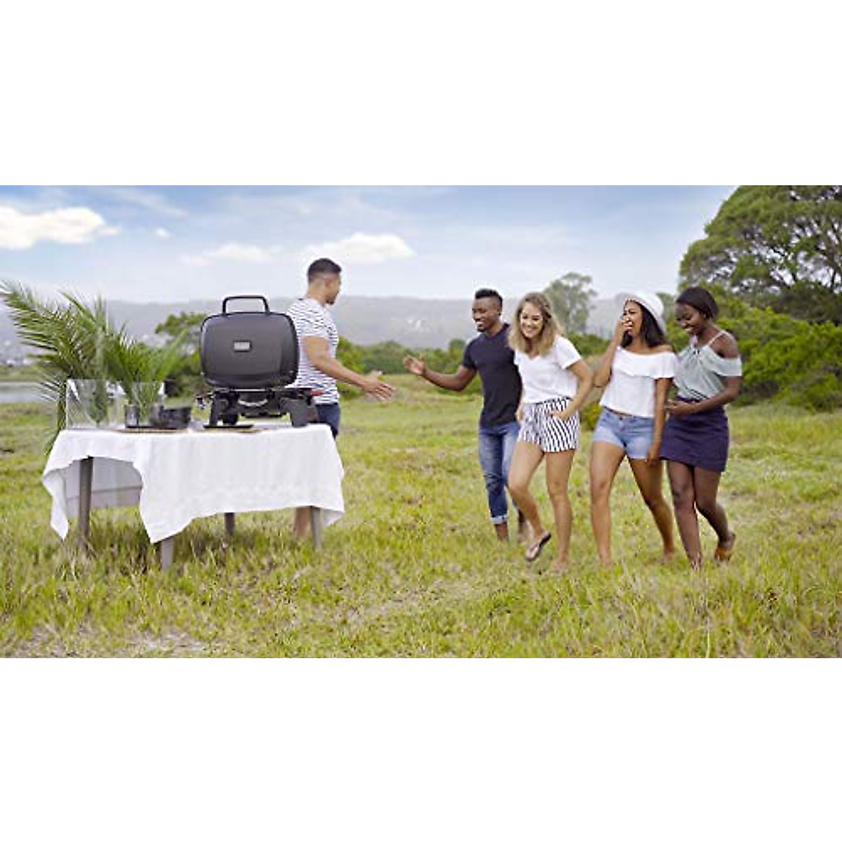 Megamaster 820-0065C 1 Burner Portable Gas Grill for Camping, Outdoor Cooking , Outdoor Kitchen, Patio, Garden, Barbecue with Two Foldable legs, Red + Black