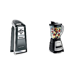 Hamilton Beach (76606ZA) Smooth Touch Electric Automatic Can Opener, Black and Chrome & 58148A Blender to Puree - Crush Ice - and Make Shakes and Smoothies - 40 Oz Glass Jar