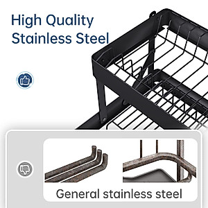 PXRACK Dish Drying Rack,Stainless Steel Dish Racks for Kitchen Counter Two Tier Collapsible Dish Racks for Storage Dishes Foldable Dish Drainer with Utensil Holder Organizer Dryer with Drainboard