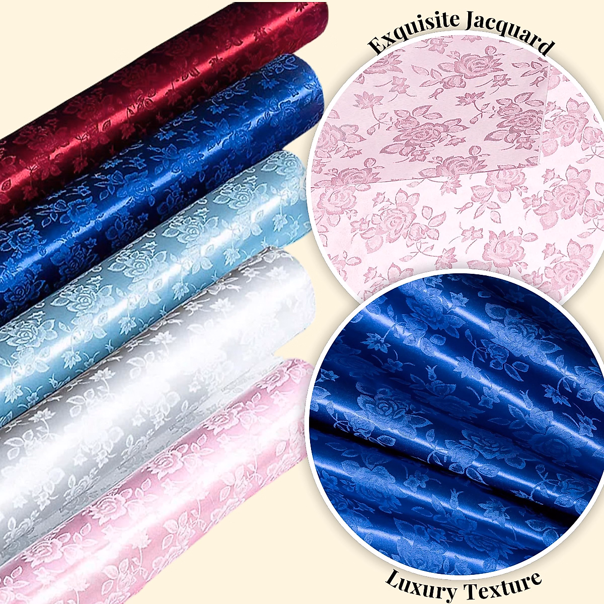 MaiMaiSuan 60" Wide Pink Satin Floral Jacquard Fabric Shiny Silky Satin Fabric by The Yard for Table Runner，Napkins，Wedding，Dress，Bedding Sheet,DIY Crafts，1 Yard