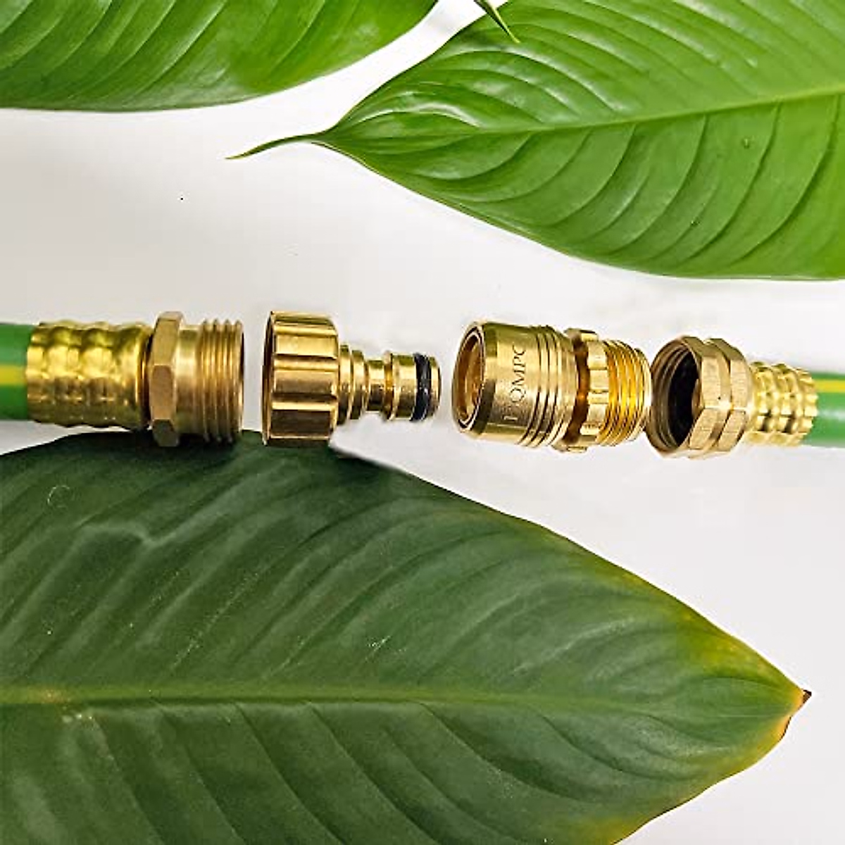HQMPC Garden Hose Quick Connect No Pb Solid Brass Quick Connector Garden Hose Fitting Water Hose Connectors 3/4 inch GHT (2 Sets)