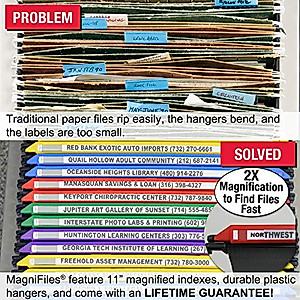 Ultimate Office MagniFile Hanging File Folders V Base Letter Size with 11 inch Magnified Indexes That Double The Size of Your File Titles to Find Files Fast. (Set of 5 Assorted)